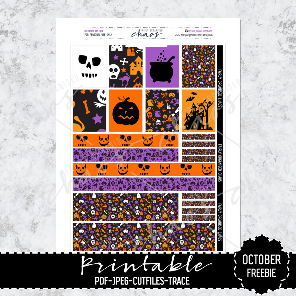 October Halloween Sticker Freebie - 1 Page Kit - Fairly Organised Chaos